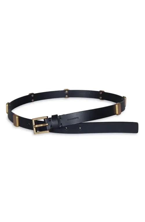 ALLSAINTS Esta Leather Belt - Black Antique Brass