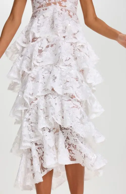 NADINE MERABI Saffron Lace Tiered Cocktail Sheath Dress