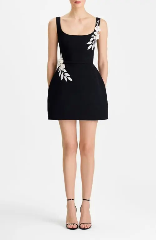 NADINE MERABI Lana Floral Appliqué Fit & Flare Cocktail Minidress - Black