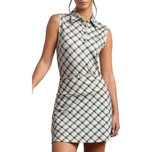 RHONE Course To Court Sleeveless Upf 50+ Polo - Navy Multi Plaid