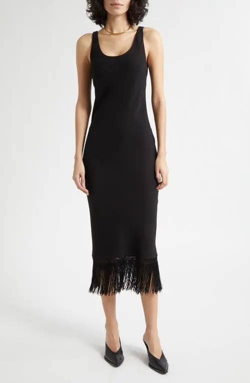 Posse Bianca Fringe Hem Midi Dress - Black
