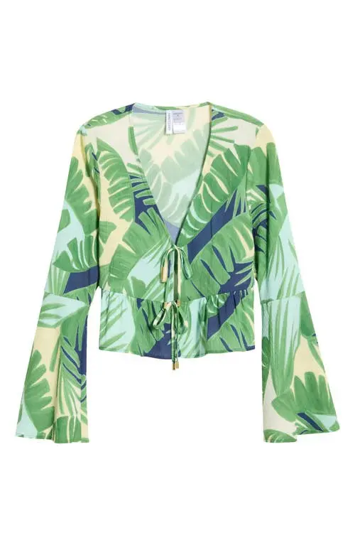 Sanctuary Ruffle Tie Front Cover-up Top - Green Multi