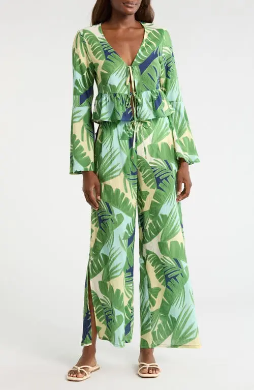 Sanctuary Ruffle Tie Front Cover-up Top - Green Multi