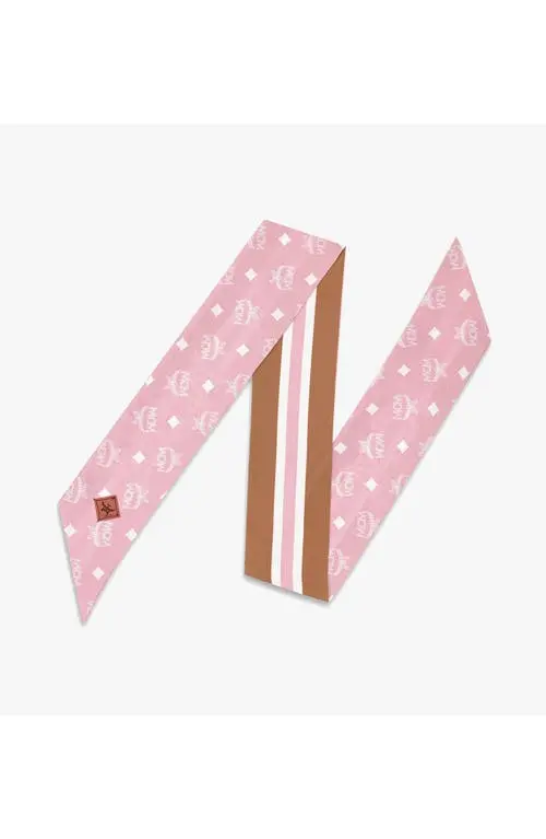 Mcm Monogram Print Petite Scarf In Organic Silk - Soft Pink