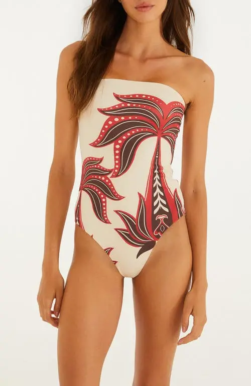 Farm Rio Jainika Garden Strapless One-piece Swimsuit - Red