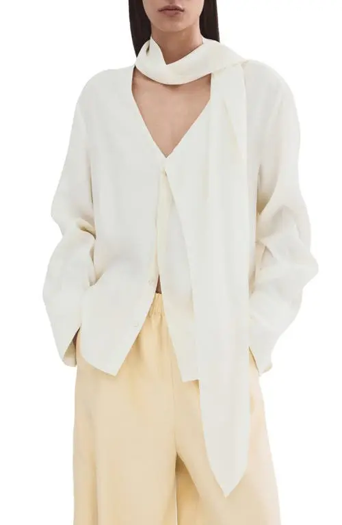 Mango Scarf Neck Button-up Top