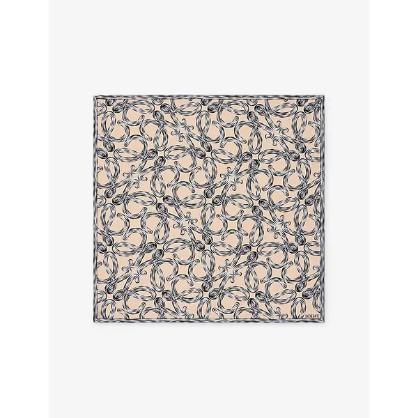Loewe Printed Square Silk Scarf - Beige/black