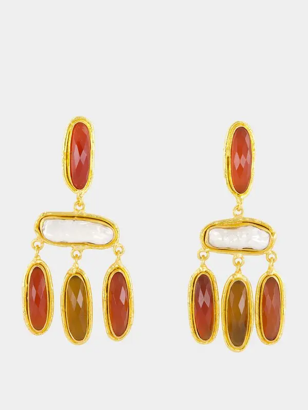Sylvia Toledano Grace Jasper And Pearl Drop Earrings - Orange