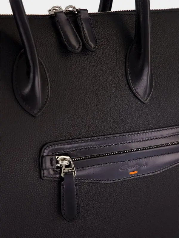 Santoni Leather Laptop Bag - Black