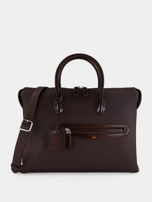 Santoni Leather Laptop Bag - Brown