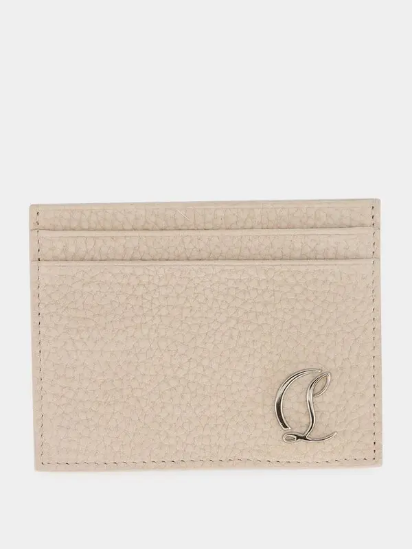 CHRISTIAN LOUBOUTIN Mooncrest Grained Leather Card Holder - Beige