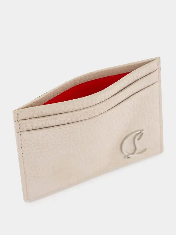 CHRISTIAN LOUBOUTIN Mooncrest Grained Leather Card Holder - Beige