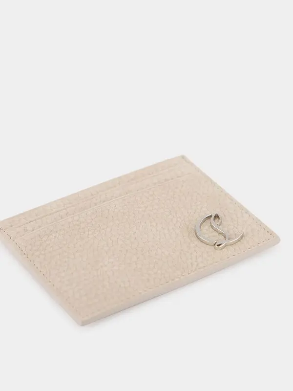 CHRISTIAN LOUBOUTIN Mooncrest Grained Leather Card Holder - Beige