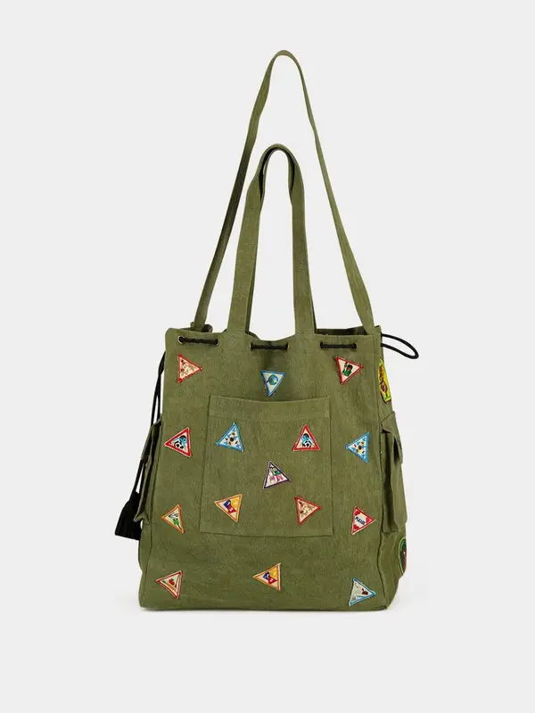 BAZISZT Scout Cotton Embroidered Tote Bag - Green