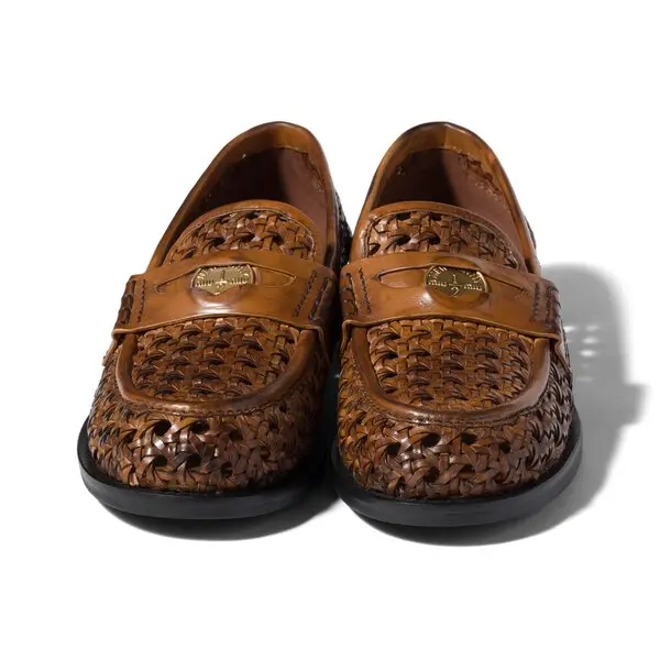 Miu Miu Woven Leather Loafers - Cognac