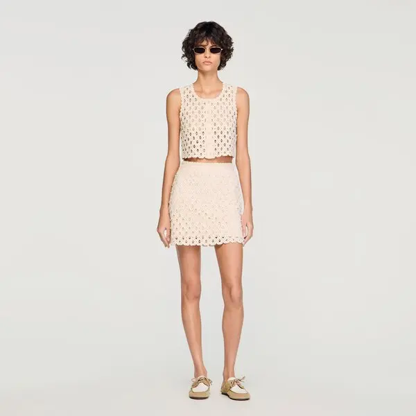 Sandro Beaded Crochet Knit Top