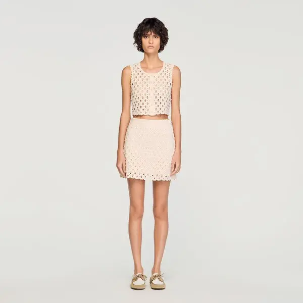 Sandro Beaded Crochet Knit Top