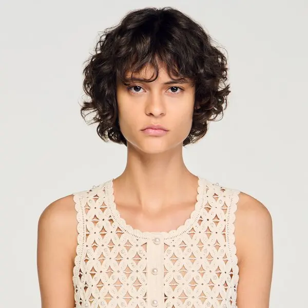 Sandro Beaded Crochet Knit Top