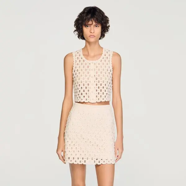 Sandro Beaded Crochet Knit Top