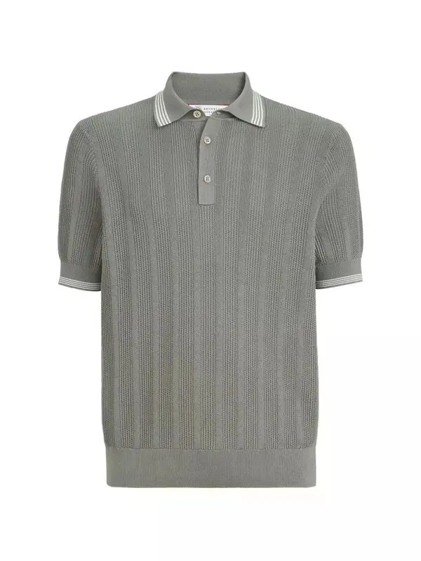 Brunello Cucinelli Cotton Textured Rib Knit Polo - Grey