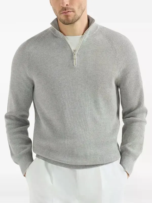 Brunello Cucinelli Cotton English Rib Half-zip Sweater - Grey