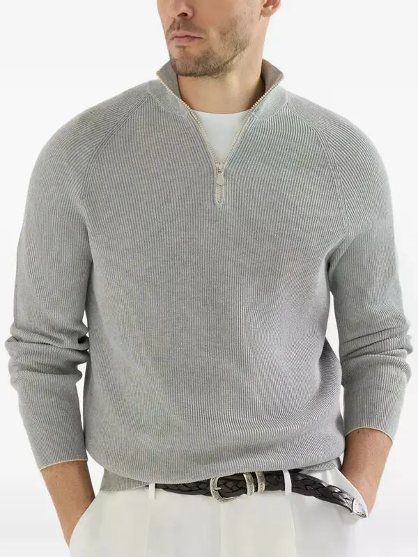 Brunello Cucinelli Cotton English Rib Half-zip Sweater - Grey