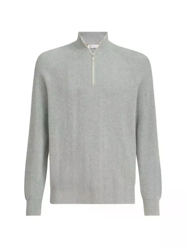 Brunello Cucinelli Cotton English Rib Half-zip Sweater - Grey