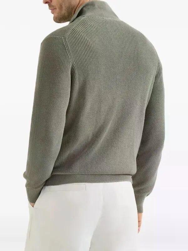 Brunello Cucinelli Cotton Half English Rib Cardigan With Zipper - Green