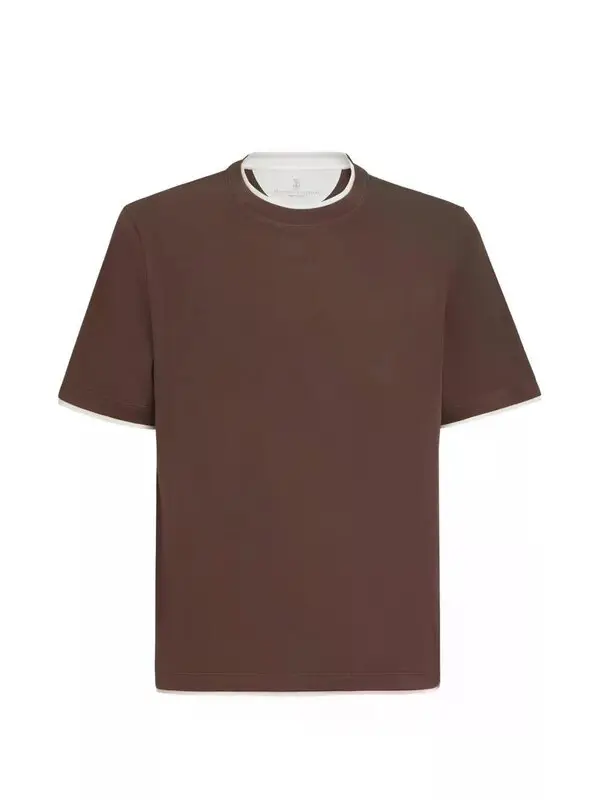 Brunello Cucinelli Cotton Jersey Crew Neck T-shirt With Faux-layering - Brown