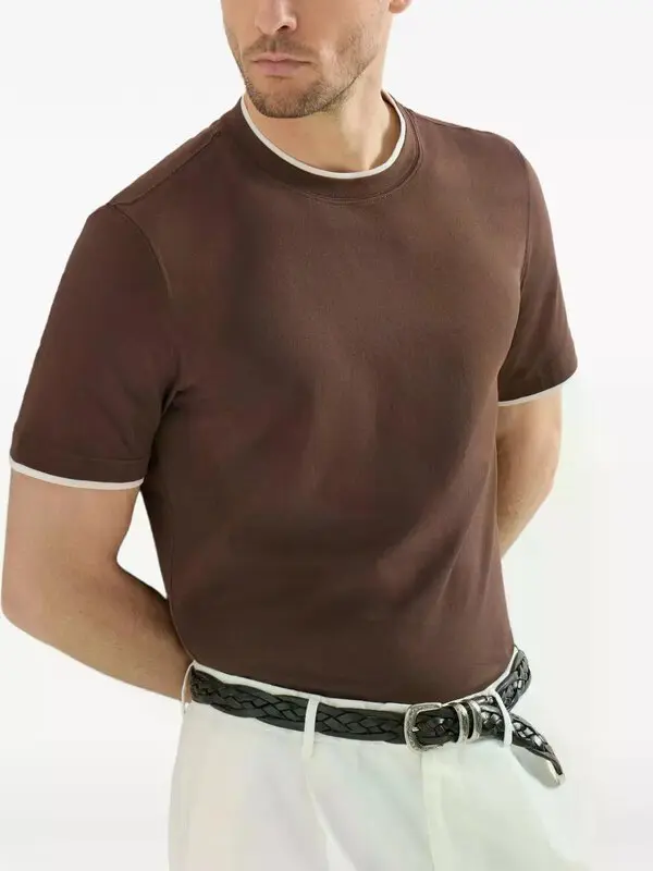 Brunello Cucinelli Cotton Jersey Crew Neck T-shirt With Faux-layering - Brown