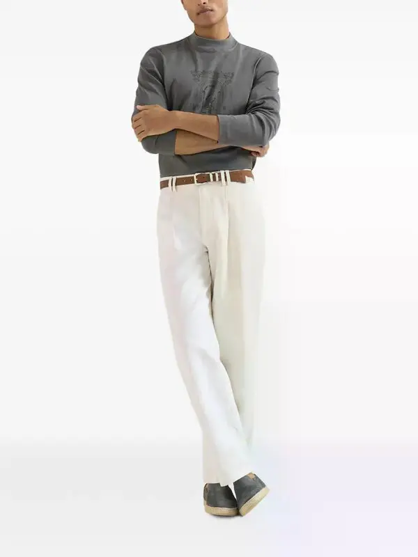 Brunello Cucinelli Pleated Cotton And Linen Canvas Trousers - Neutrals