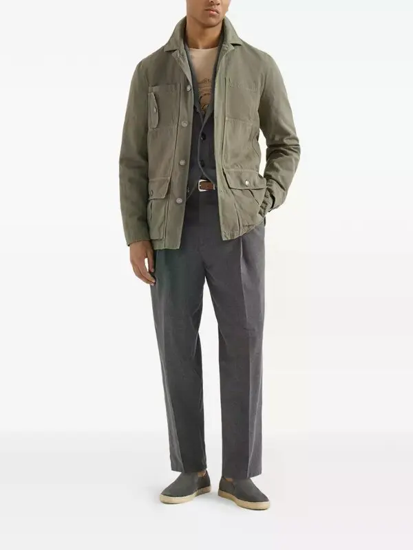 Brunello Cucinelli Cotton Shawl-collar Cardigan With Jacquard Cable Shoulder - Grey