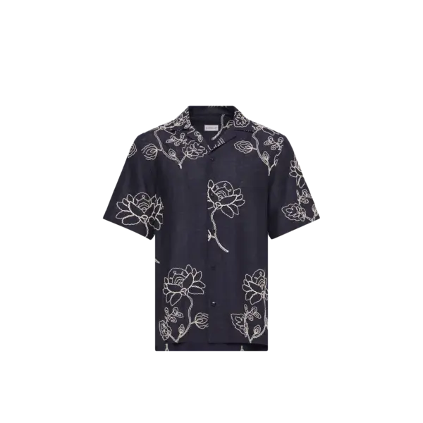 Moncler Embroidered Linen Blend Shirt - Blue
