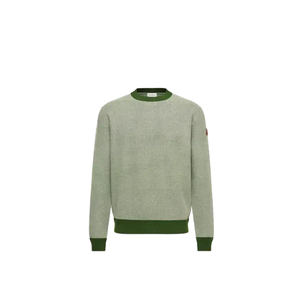 Moncler Cotton Crewneck Sweater With Leather Logo - Green