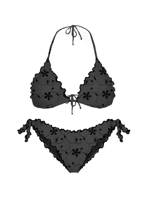 MC2 SAINT BARTH Floral Embroidered Bikini - Black