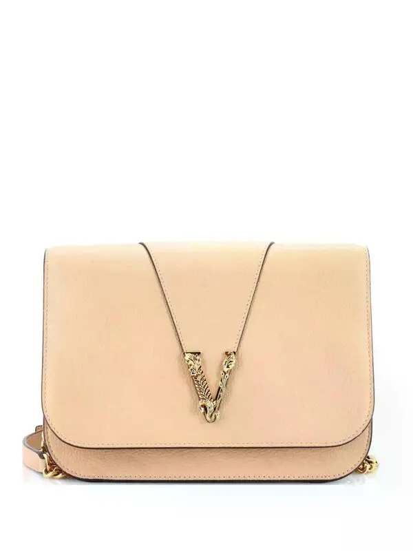 Versace Virtus Chain Flap Shoulder Bag Leather Medium - Neutrals