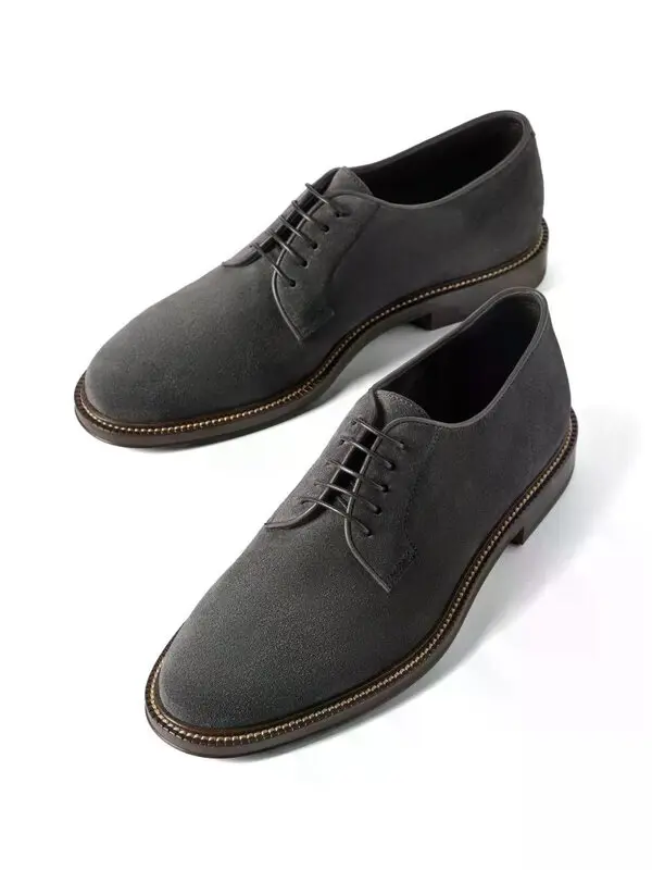 Brunello Cucinelli Reversed Calfskin Derby Shoes - Grey