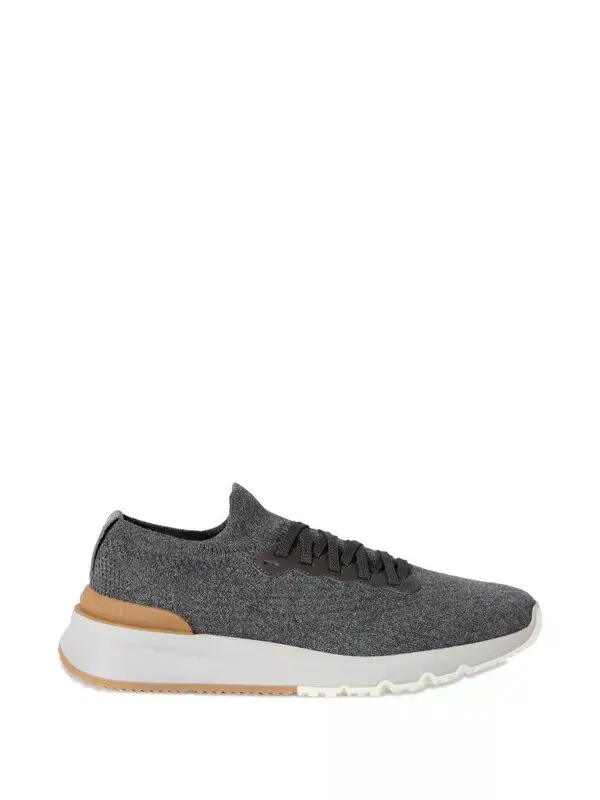 Brunello Cucinelli Cotton Knit And Calfskin Runners - Grey
