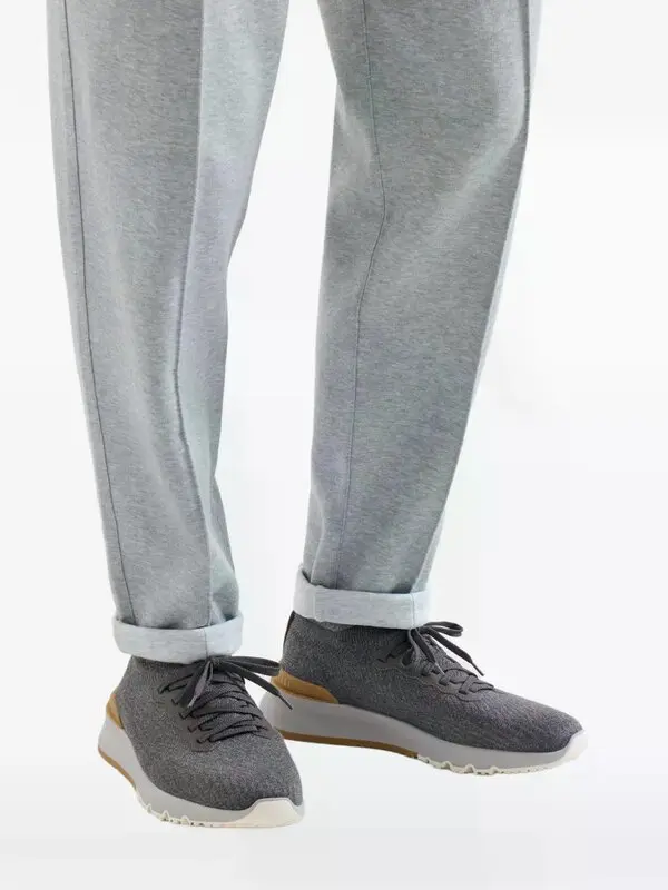 Brunello Cucinelli Cotton Knit And Calfskin Runners - Grey
