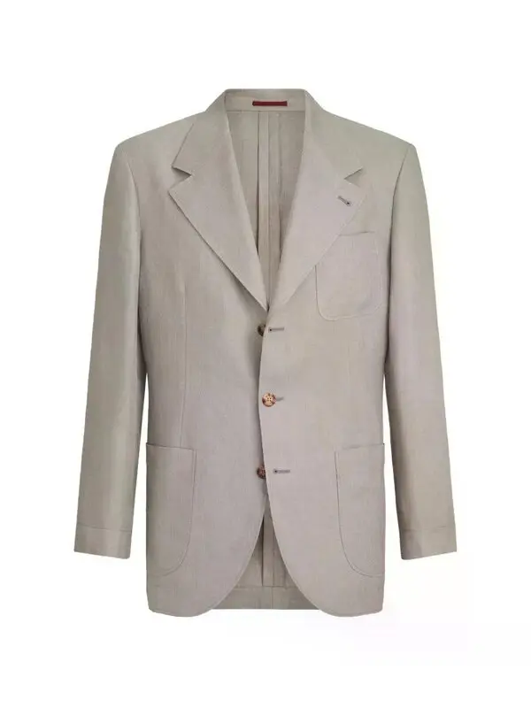 Brunello Cucinelli Linen Micro Chevron Unlined Blazer - Neutrals