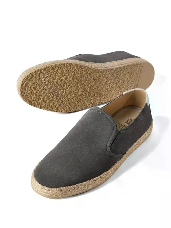 Brunello Cucinelli Suede Slip-ons With Rope Insert - Grey