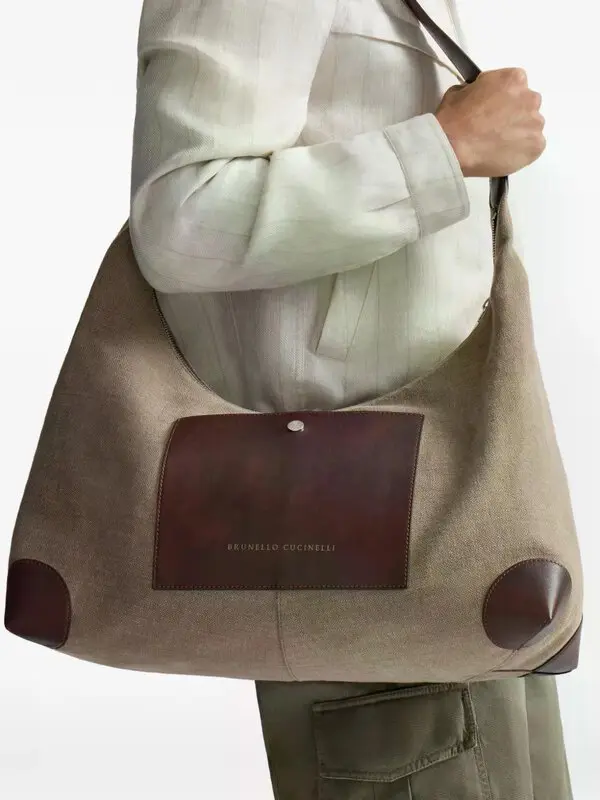 Brunello Cucinelli Water-resistant Messenger Bag In Canvas And Burnished Calfskin