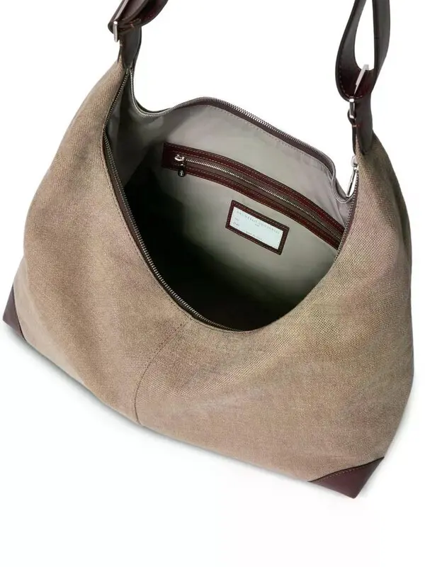 Brunello Cucinelli Water-resistant Messenger Bag In Canvas And Burnished Calfskin