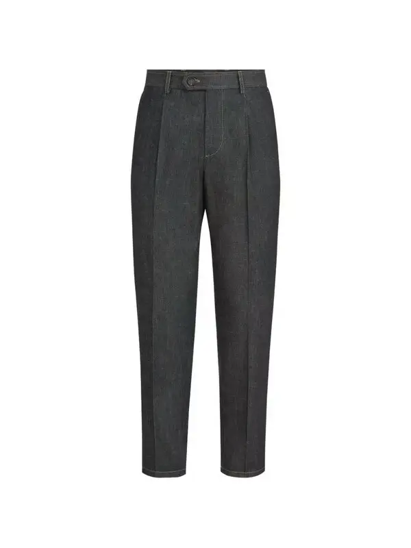 Brunello Cucinelli Lightweight Denim Trousers With Pleat - Blue