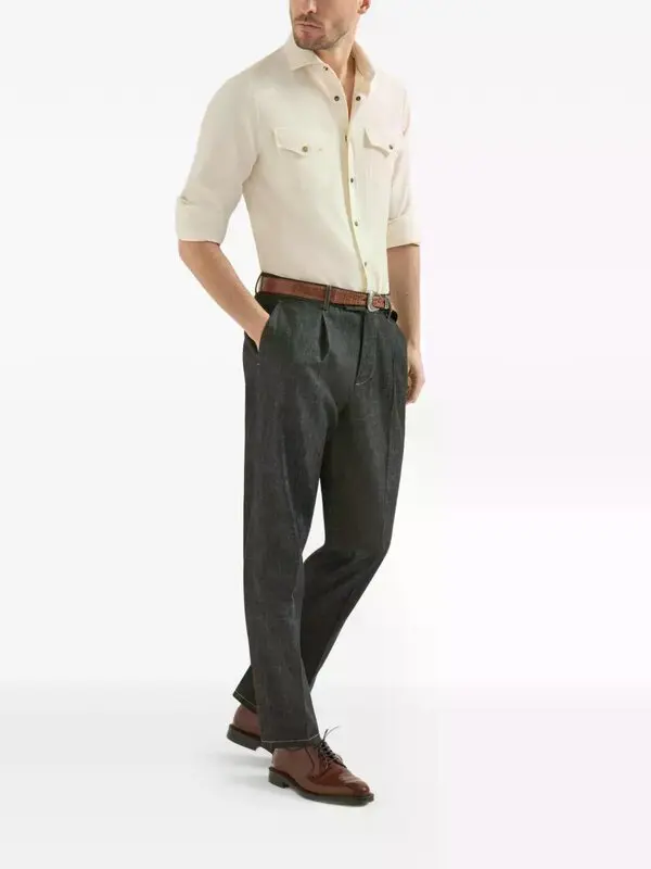 Brunello Cucinelli Lightweight Denim Trousers With Pleat - Blue