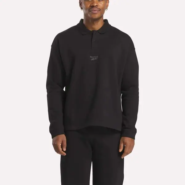 REEBOK Wardrobe Essentials Long Sleeve Polo Shirt - Black