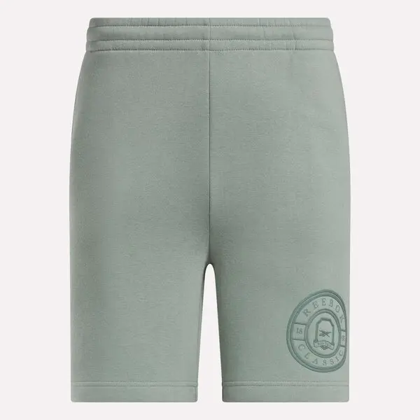 REEBOK Crest Logo Cotton Fleece Relaxed Fit Shorts - Light Fog