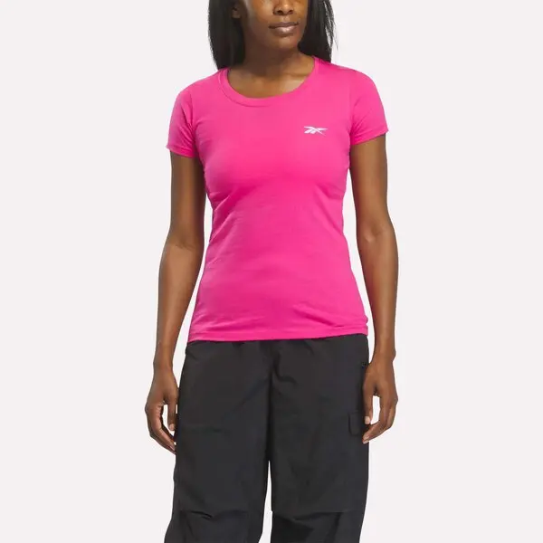 REEBOK Classic Cotton Crewneck T-shirt With Logo Detail - Raspberry