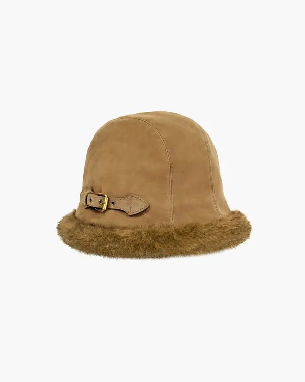 Eric Javits Suede Cloche Hat With Faux Fur Lining - Camel