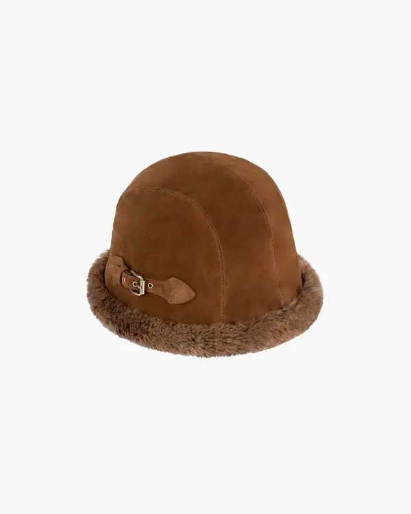 Eric Javits Suede Cloche Hat With Faux Fur Lining - Tabac